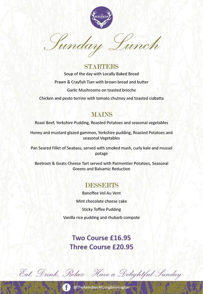 Menu at The Reindeer at Long Bennington pub & bar, Long Bennington