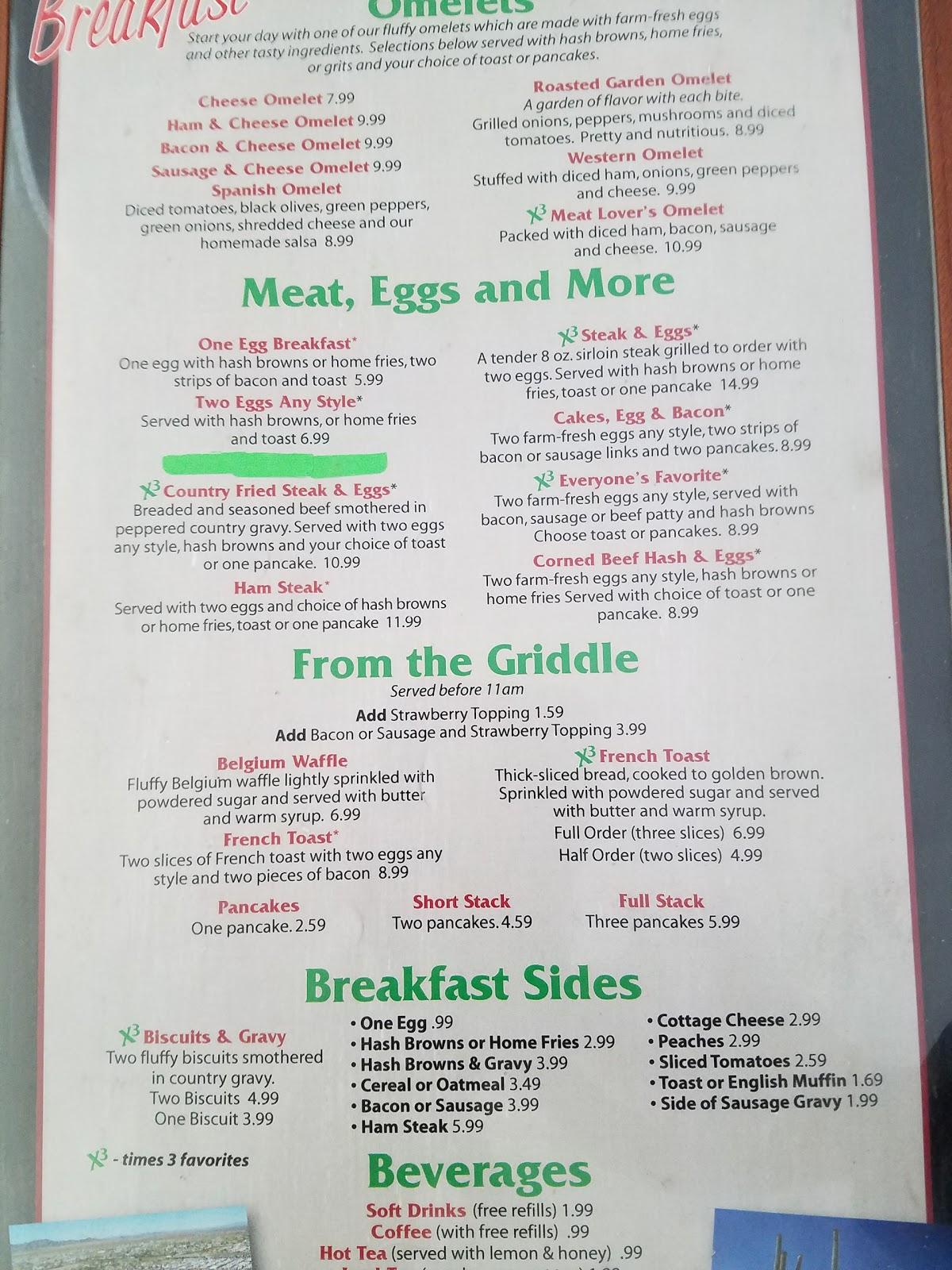 Menu at Times 3 Family Restaurant, Quartzsite
