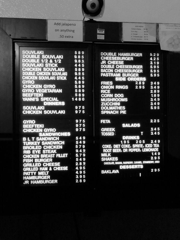 Menu at Yanni's Greek Express restaurant, Salt Lake City