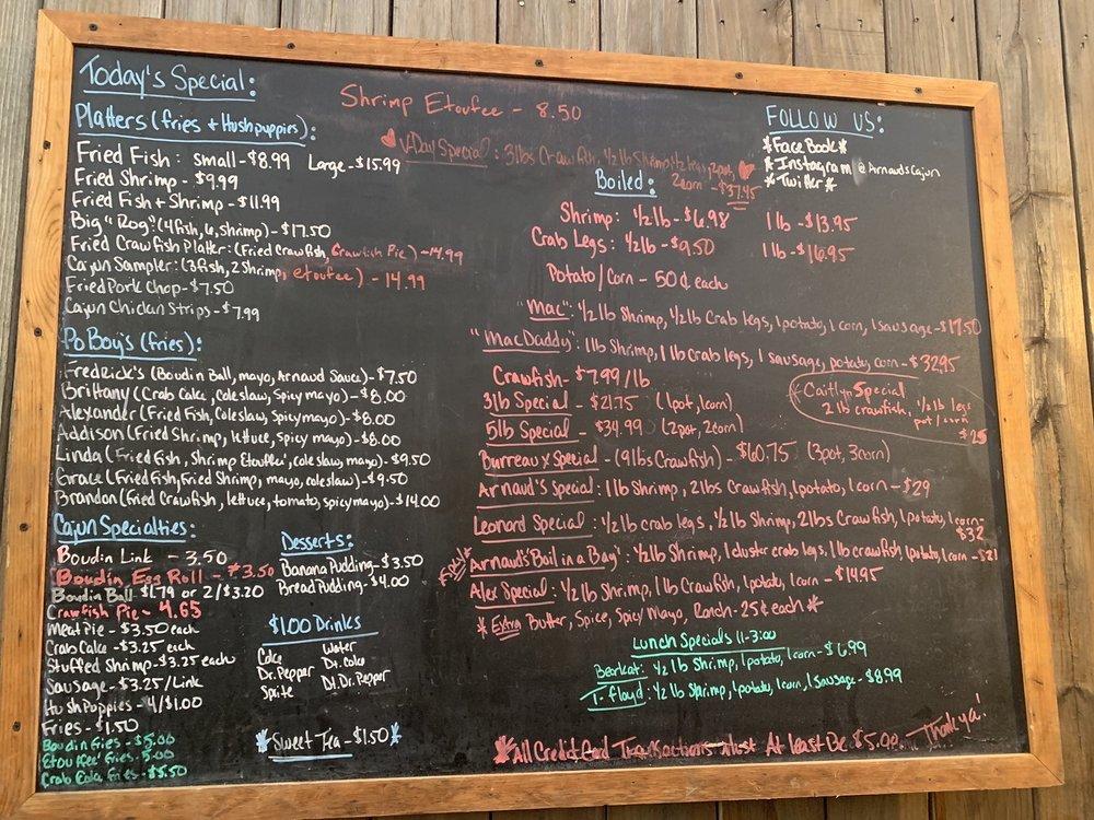 Menu at Arnaud's Cajun Kitchen restaurant, Huntsville