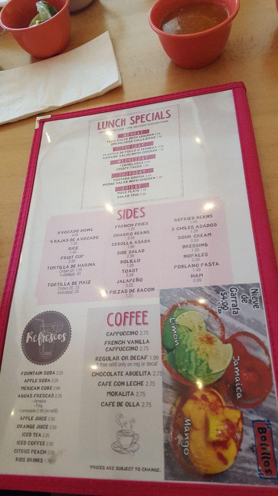 Carta de Bolillos Cafe Central, Laredo, 620 E Saunders St