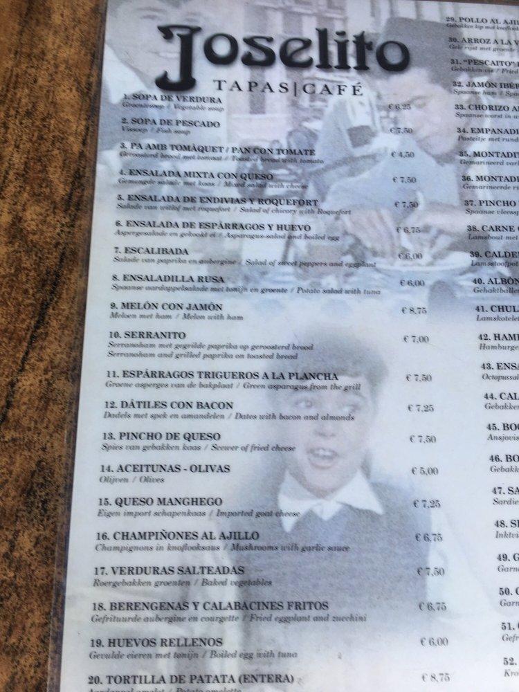 Menu at Café Josélito, Amsterdam