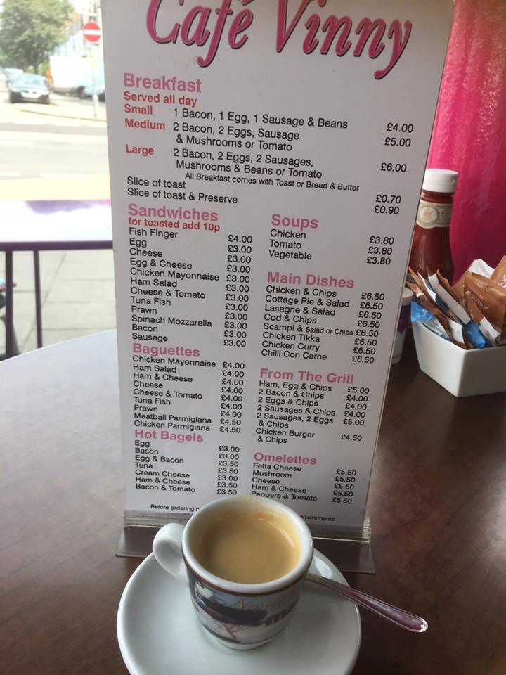 Menu at Cafe Vinny, Margate, Northdown Rd