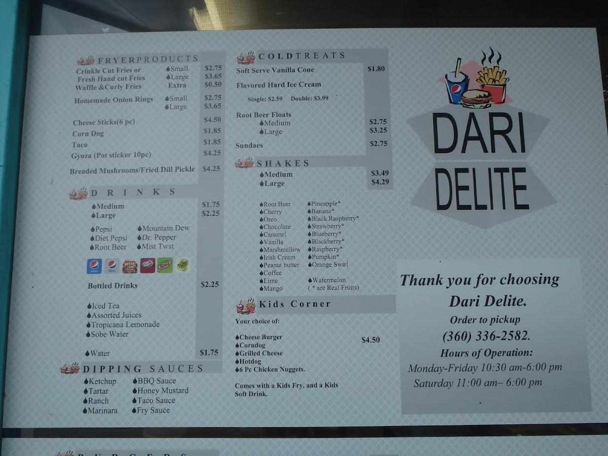 Menu at Dari Delite restaurant, Mount Vernon