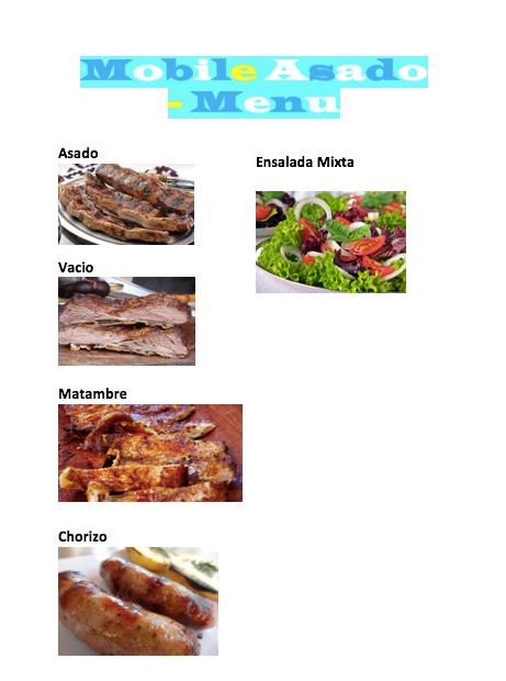 Menu at Mobile Asado - Argentinian cuisine restaurant, Taylors Lakes