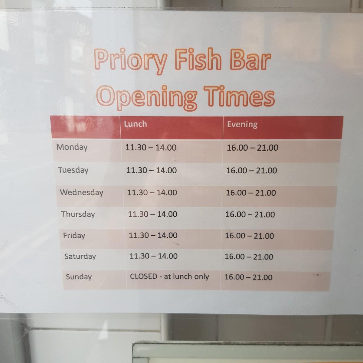 Menu at Priory Fish Bar, Stone