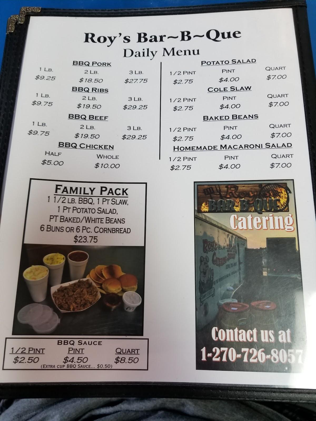 Menu at Roy's Bar-B-Que, Russellville