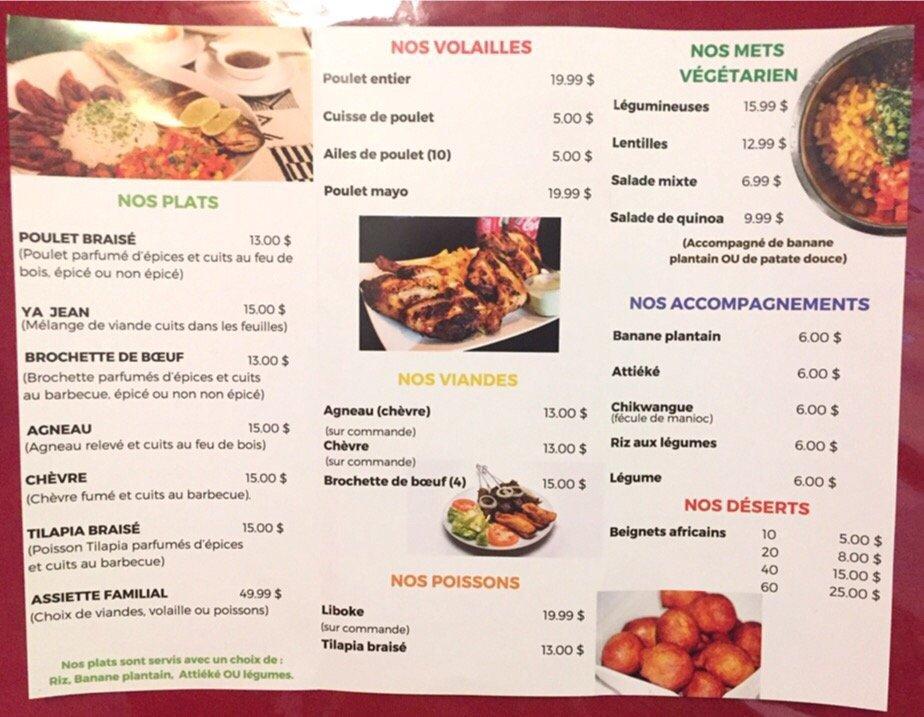 Menu au Makasi, Gatineau