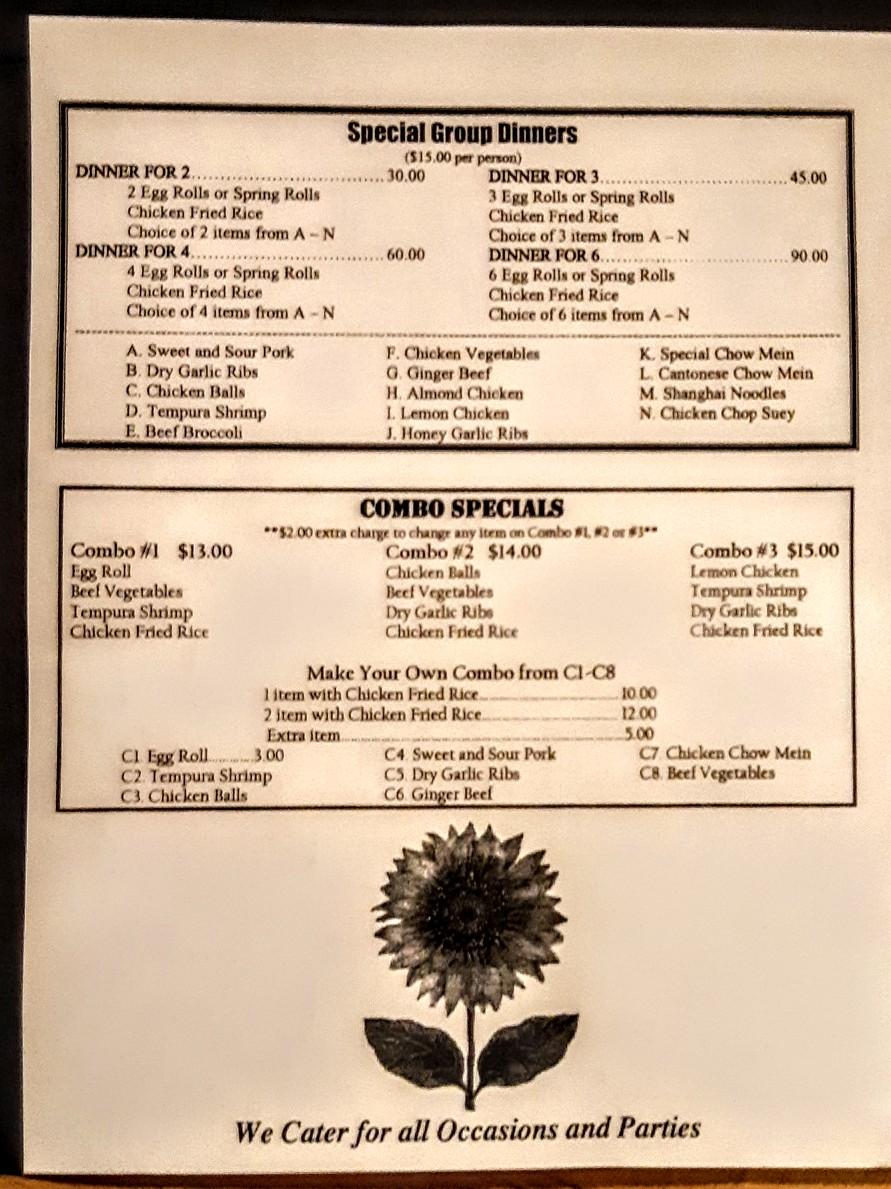 Menu at Sunflower Restaurant, Mannville