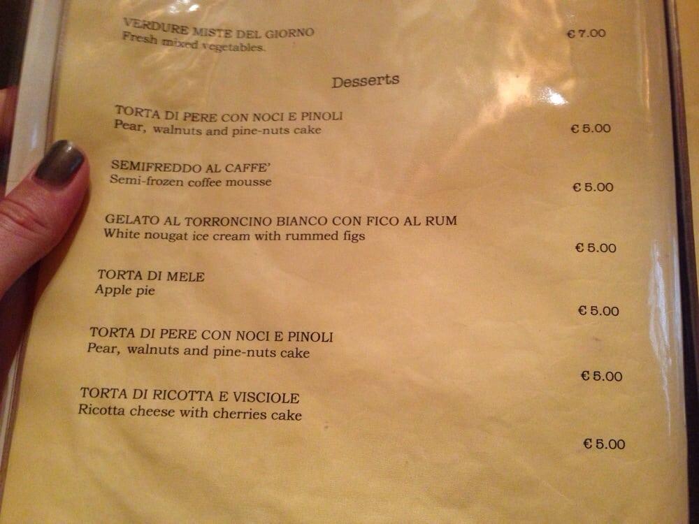 Menu au Taverna Romana restaurant, Rome, Via della Madonna dei Monti