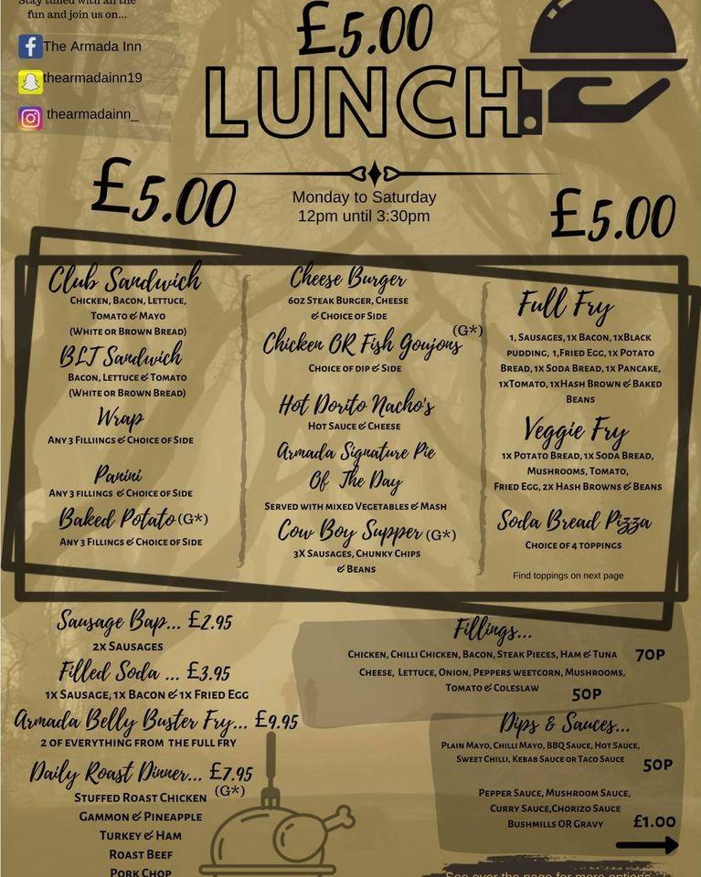 Menu at The Hedges Hotel restaurant, Armoy