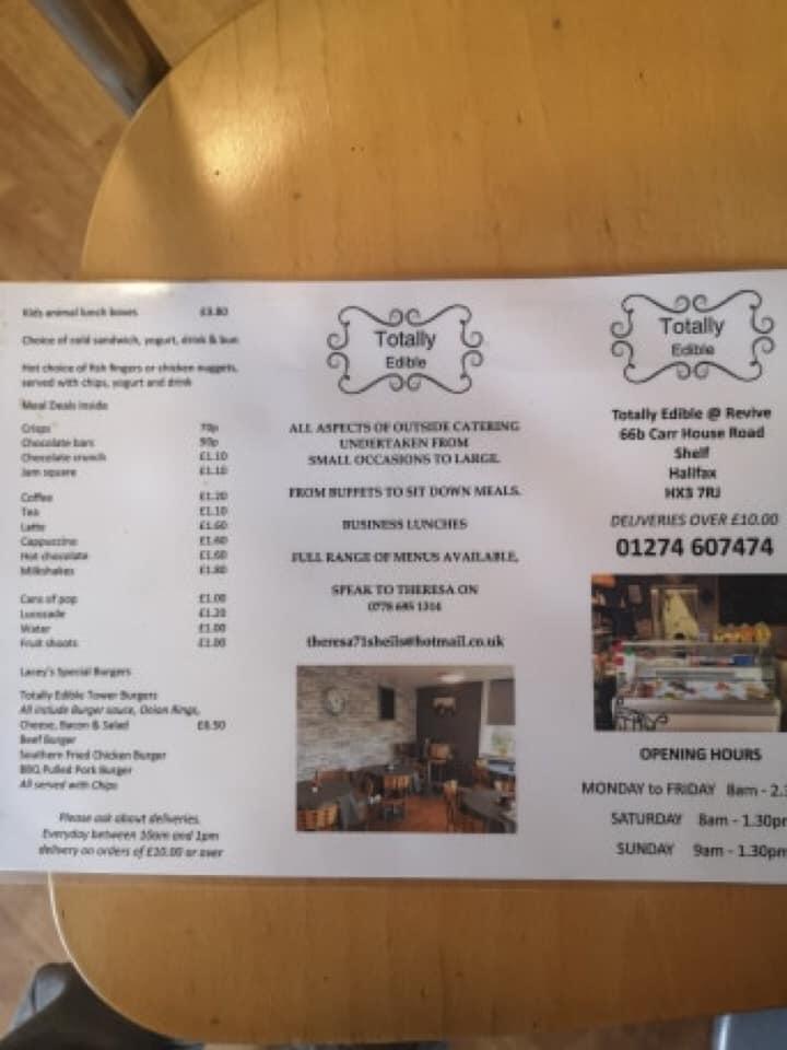 Menu at Totally Edible cafe, Halifax