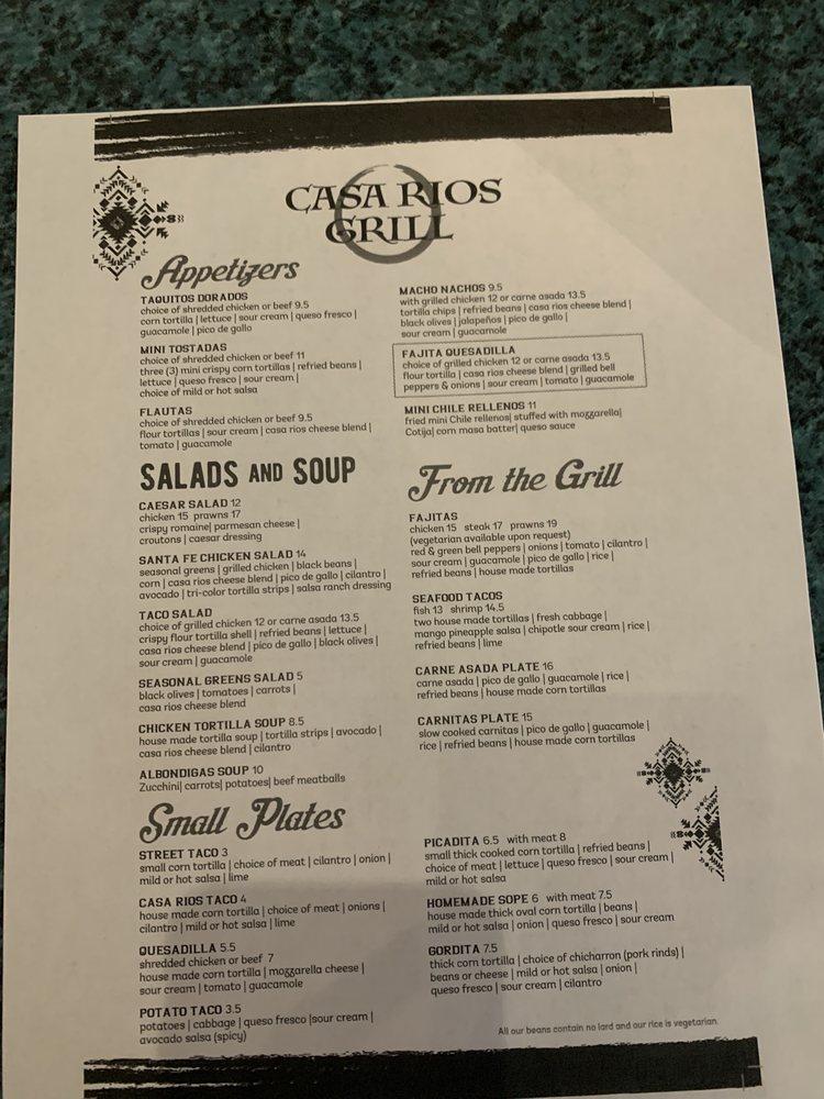 Menu at Casa Rios Grill pub & bar, Redding