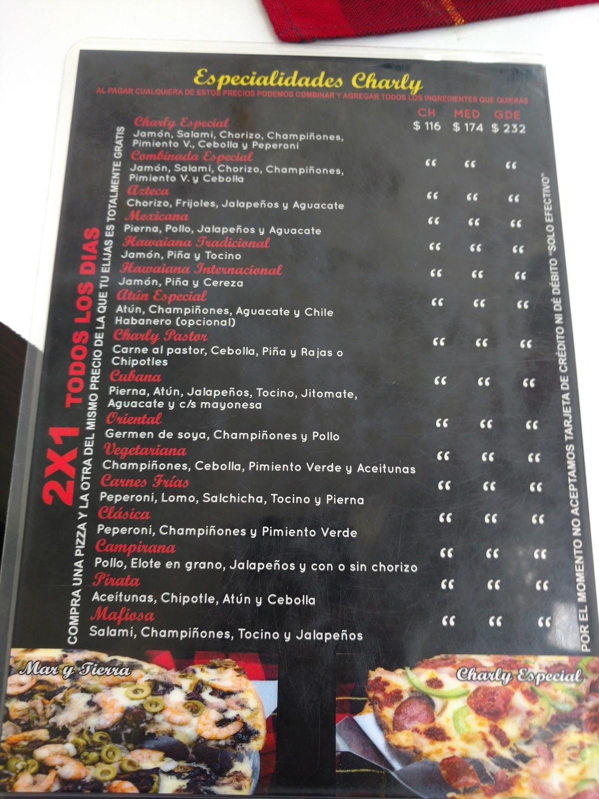 Carta del restaurante Charly Pizza, Chicoloapan del Juárez