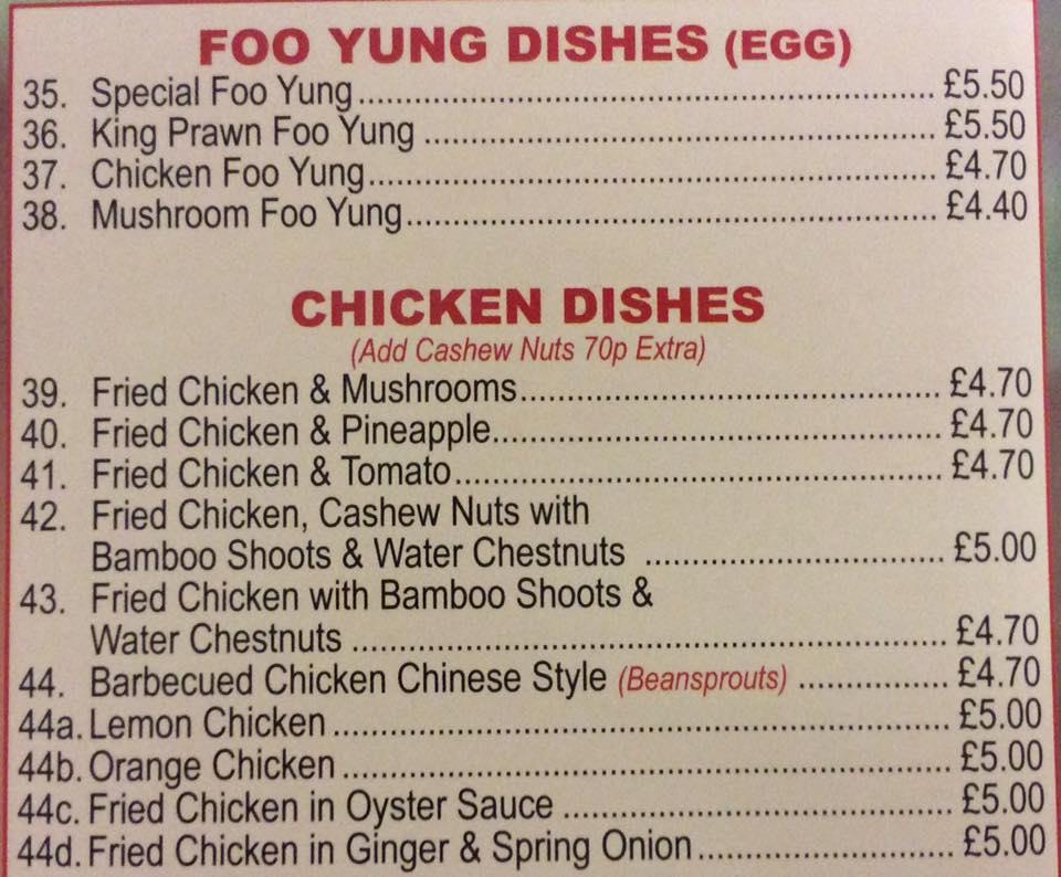 Menu at Mayfair Chinese fast food, Coventry