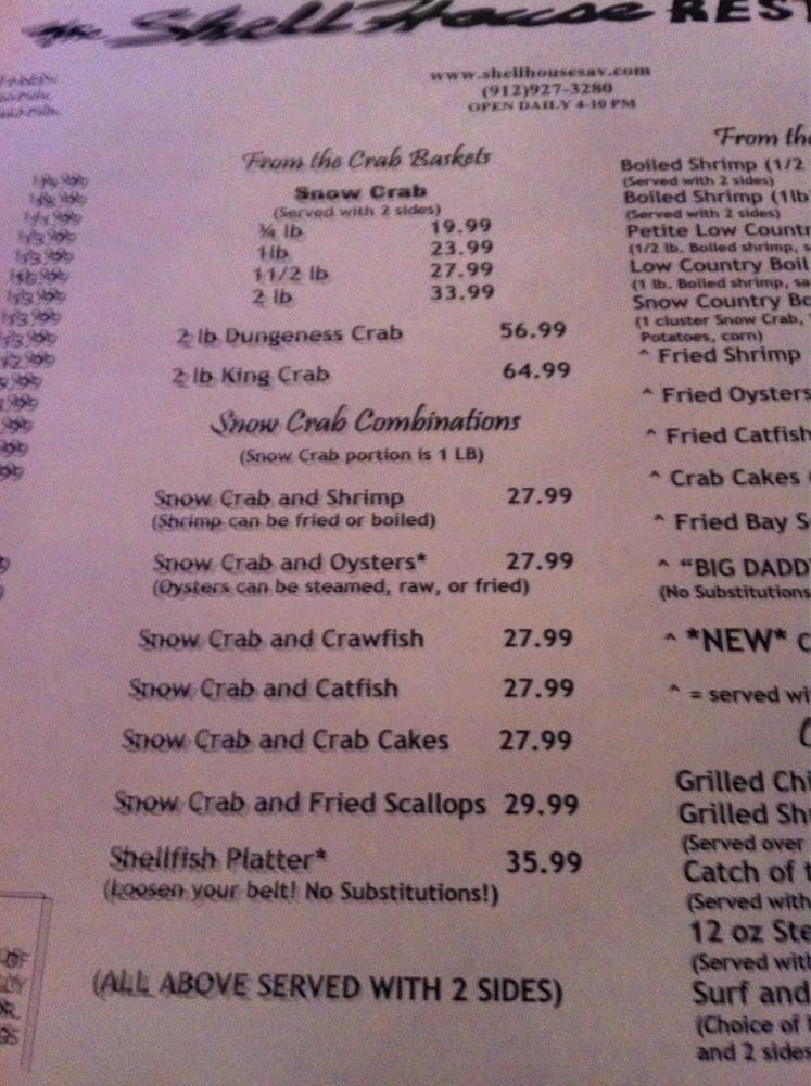 Menu at The ShellHouse Seafood Restaurant, Savannah