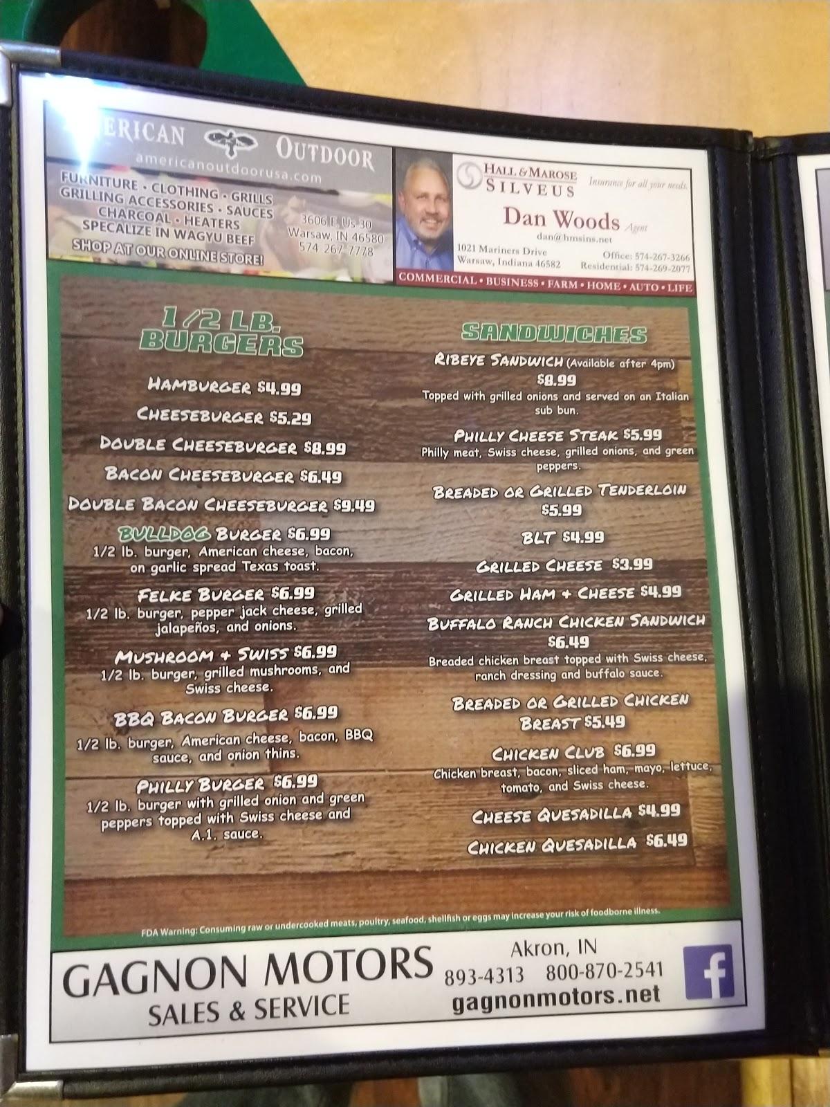 Menu at Bull Dog Saloon pub & bar, Mentone