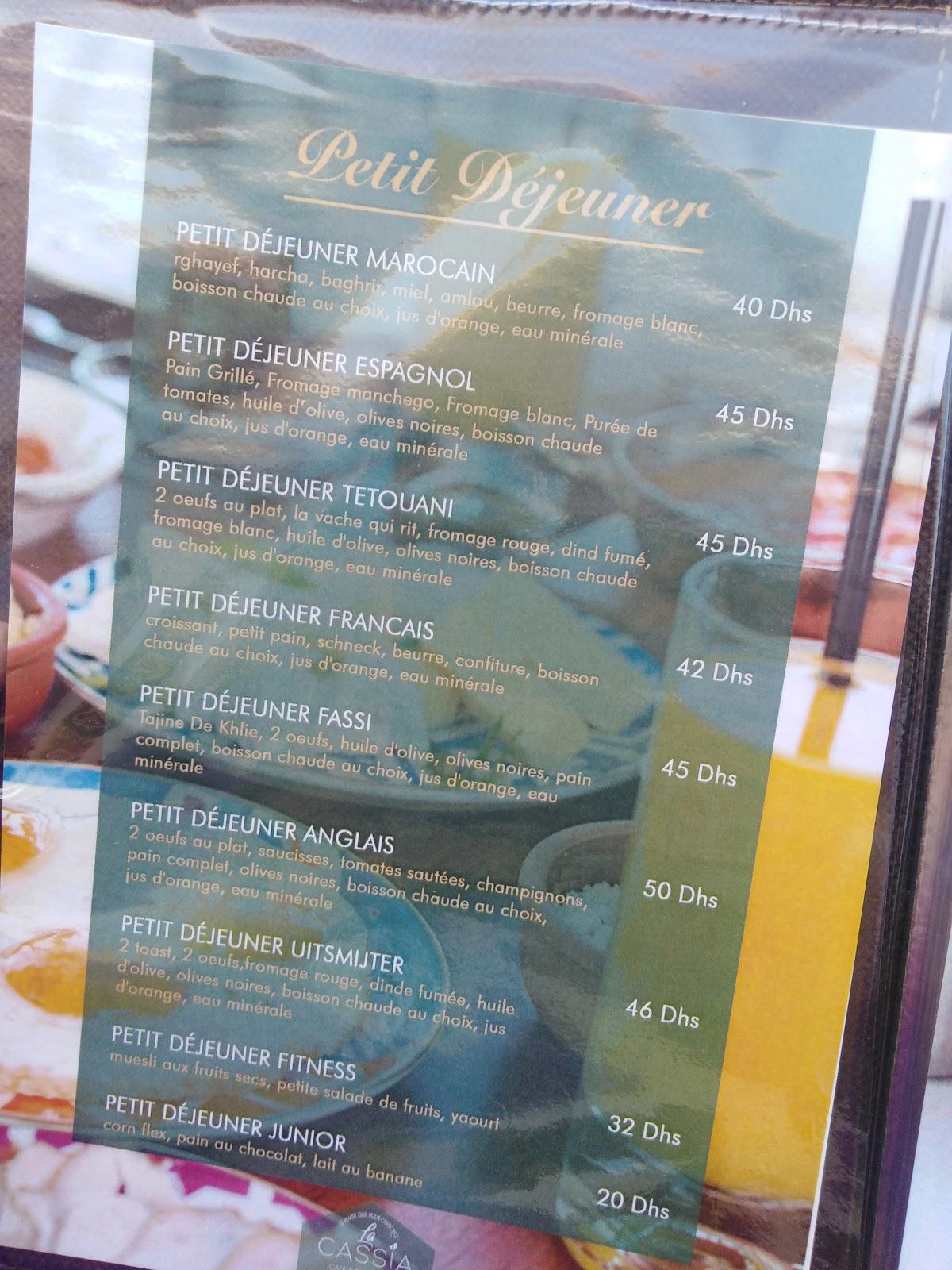 Menu au Café Restaurant La Cassia, Tetouan