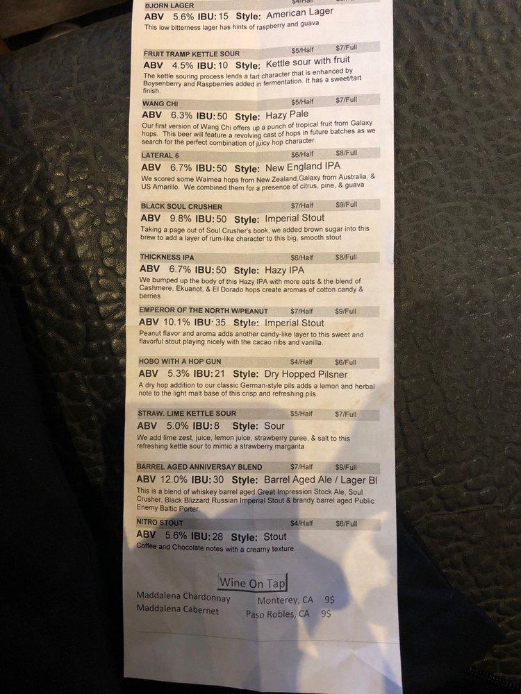 Menu at Dust Bowl Brewing Co. Tap Depot pub & bar, Monterey