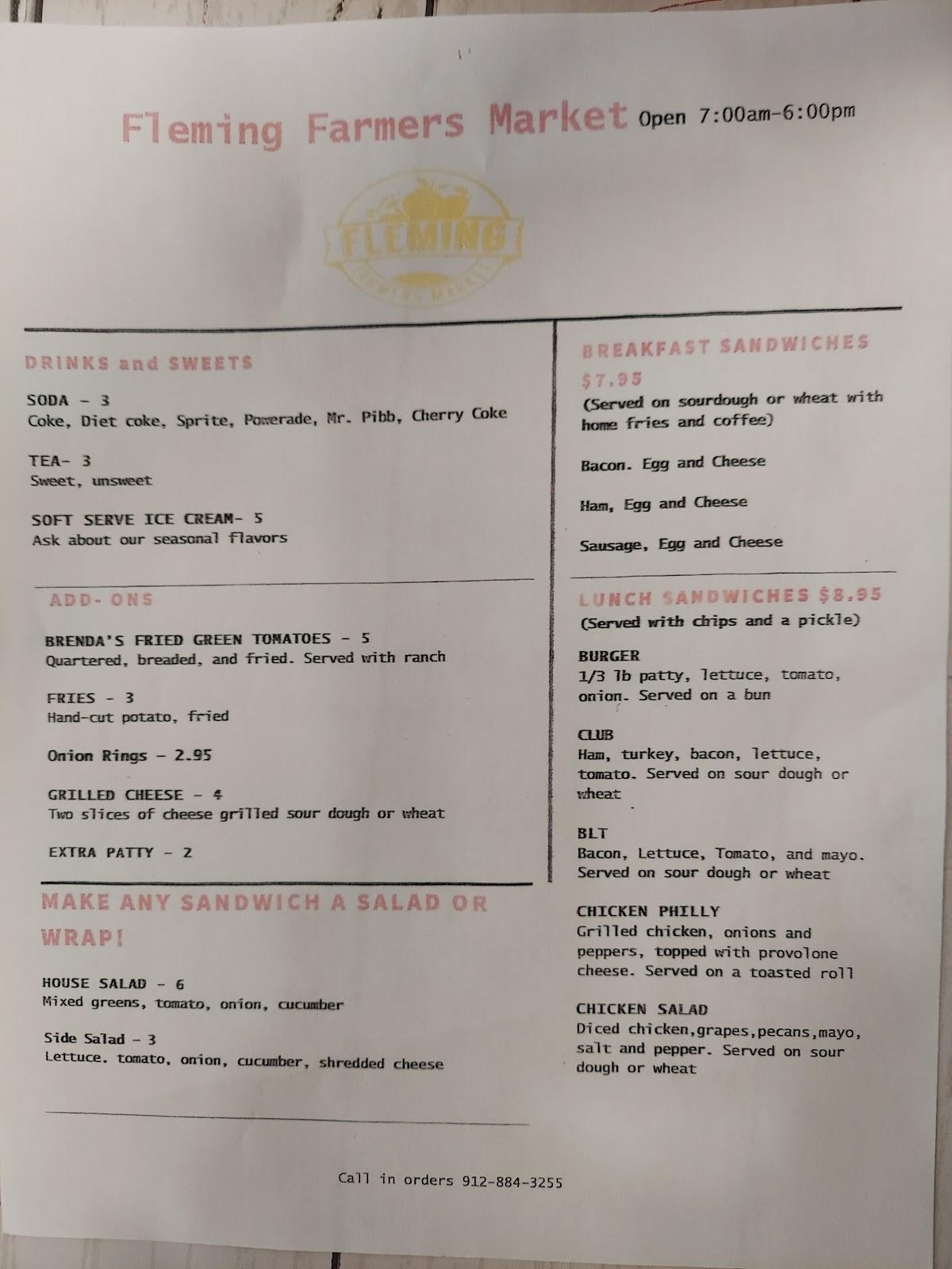 Menu at Farmers Market and Restaurant, Midway