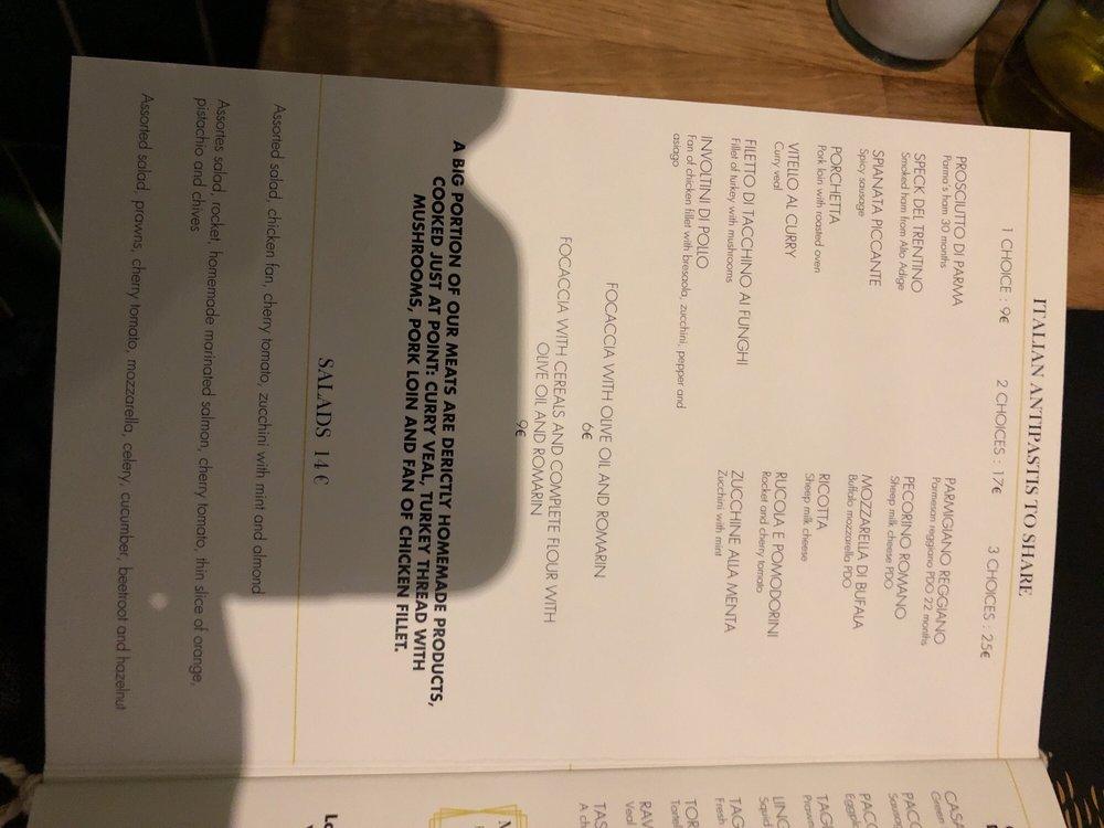 Menu at Il Grano pizzeria, Paris
