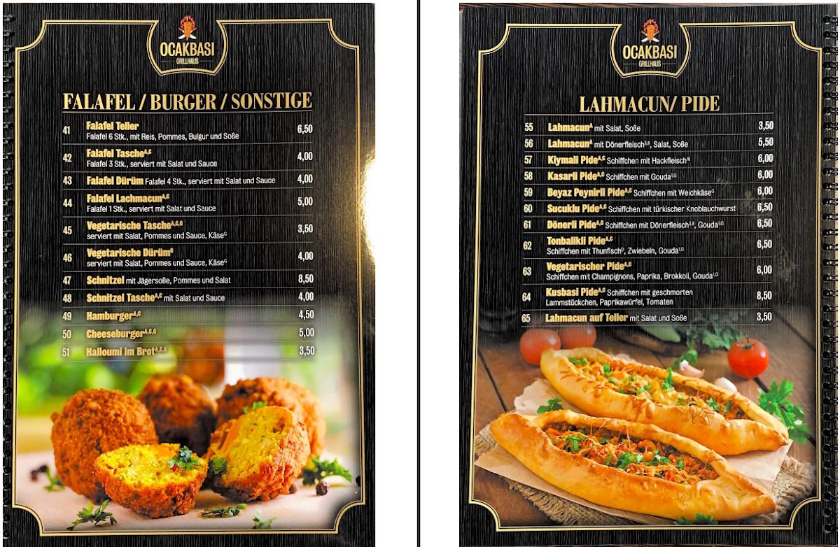 Menu at Ocakbasi Grillhaus restaurant, Salzgitter