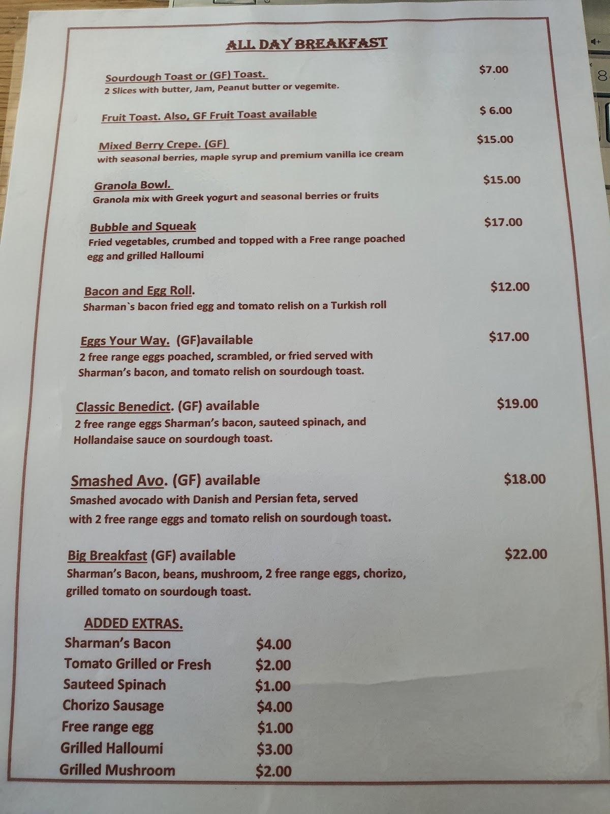 Menu at Palate Food & Drink cafe, Burnie