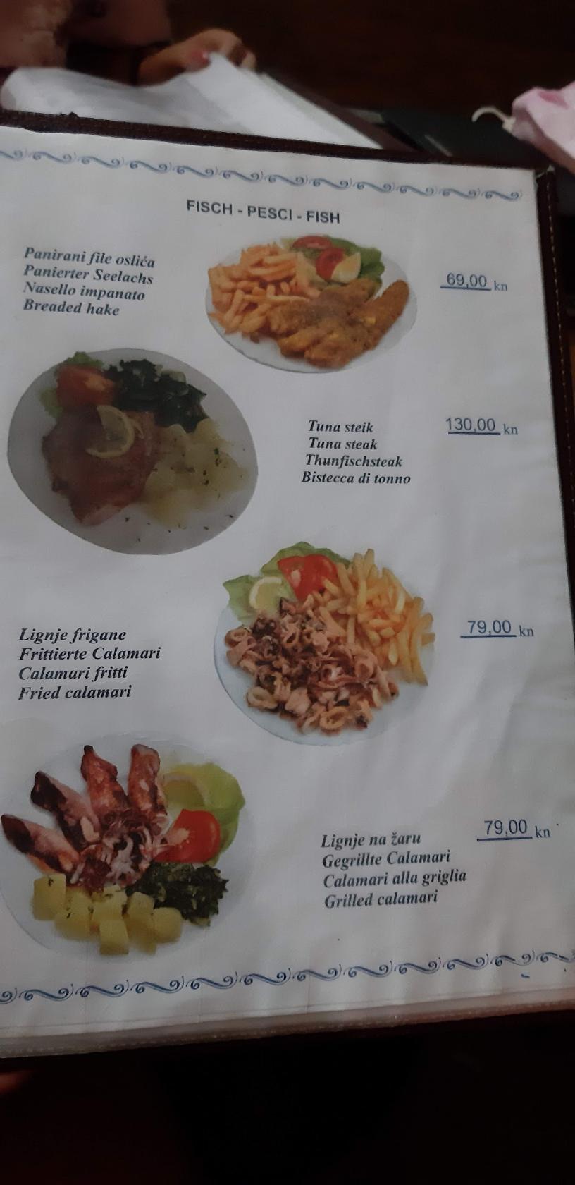 Menu at Restoran Popaj restaurant, Pula, Maksimijanova ul. 4