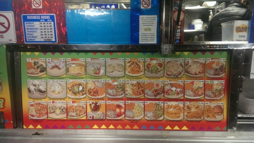 Menu at Ricos Tacos restaurant, Tacoma, Center St