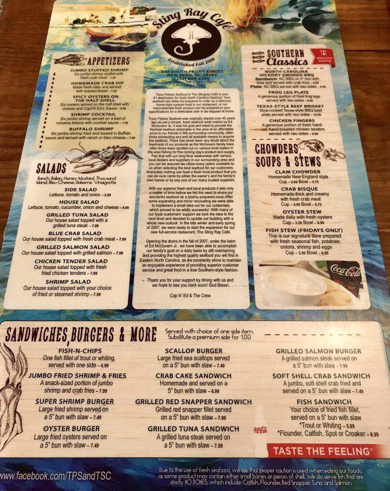 Menu at The Stingray Café restaurant, New Bern