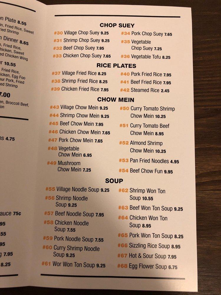 Menu at Liu's Village restaurant, Madera