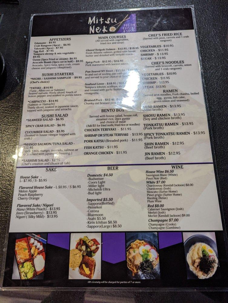 Menu at Mitsu Neko Fusion Cuisine & Sushi restaurant, Branson