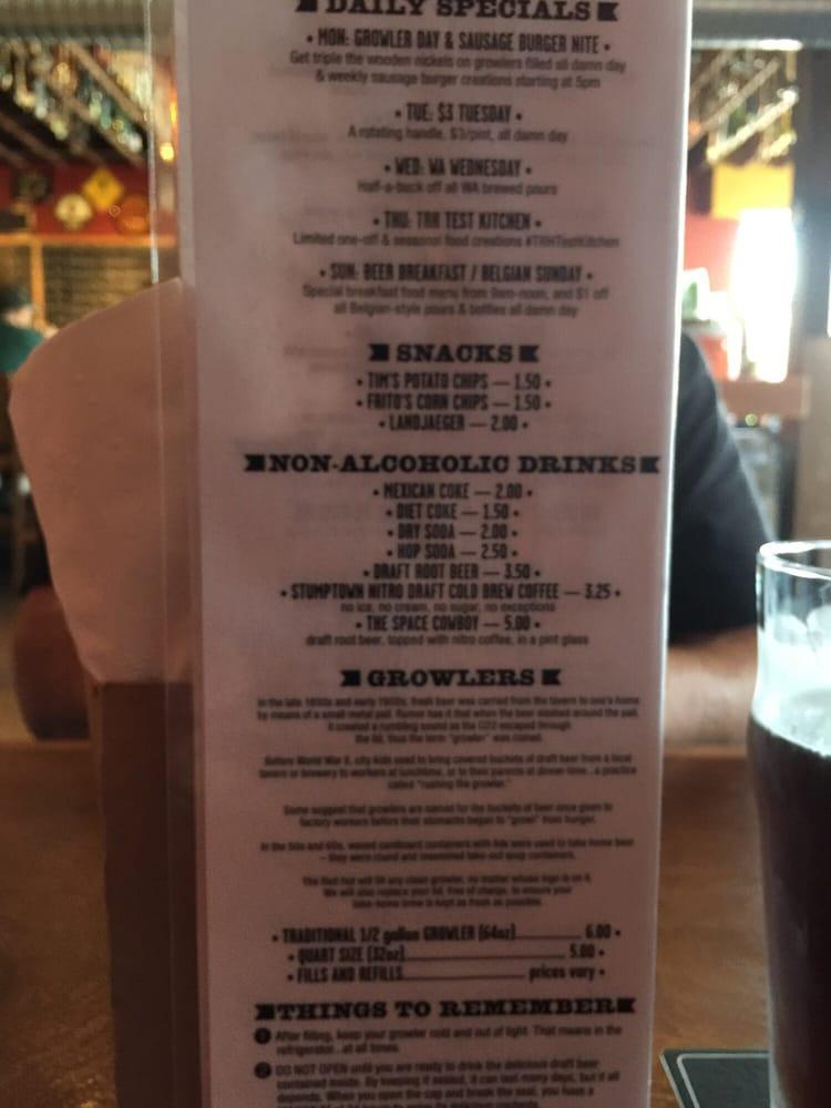 Menu at The Red Hot pub & bar, Tacoma, 6th Ave