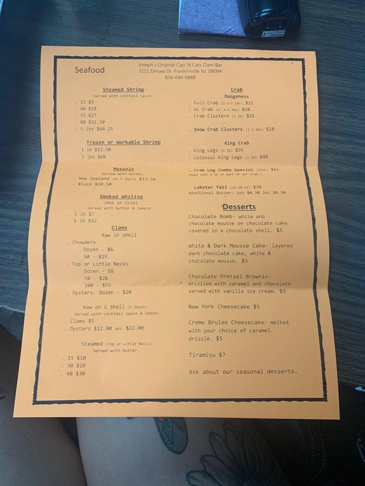 Menu at Cap'n Cat Clam Bar, Franklin