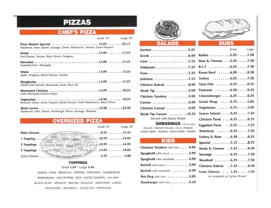 Menu at Golden Acres Pizza Market pizzeria, Goffstown, 670 Mast Rd