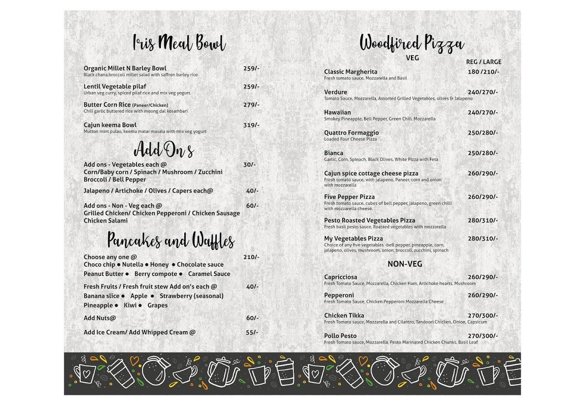 Menu at Iris Cafe, Bengaluru, 17/J