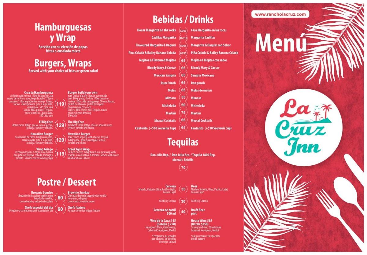 Menu at La Cruz Inn restaurant, La Cruz de Huanacaxtle