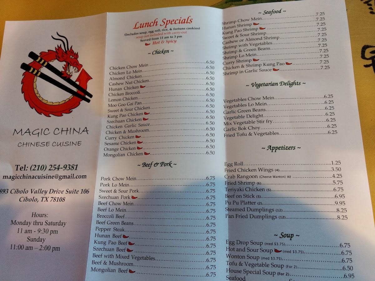 Menu at Magic China restaurant, Cibolo