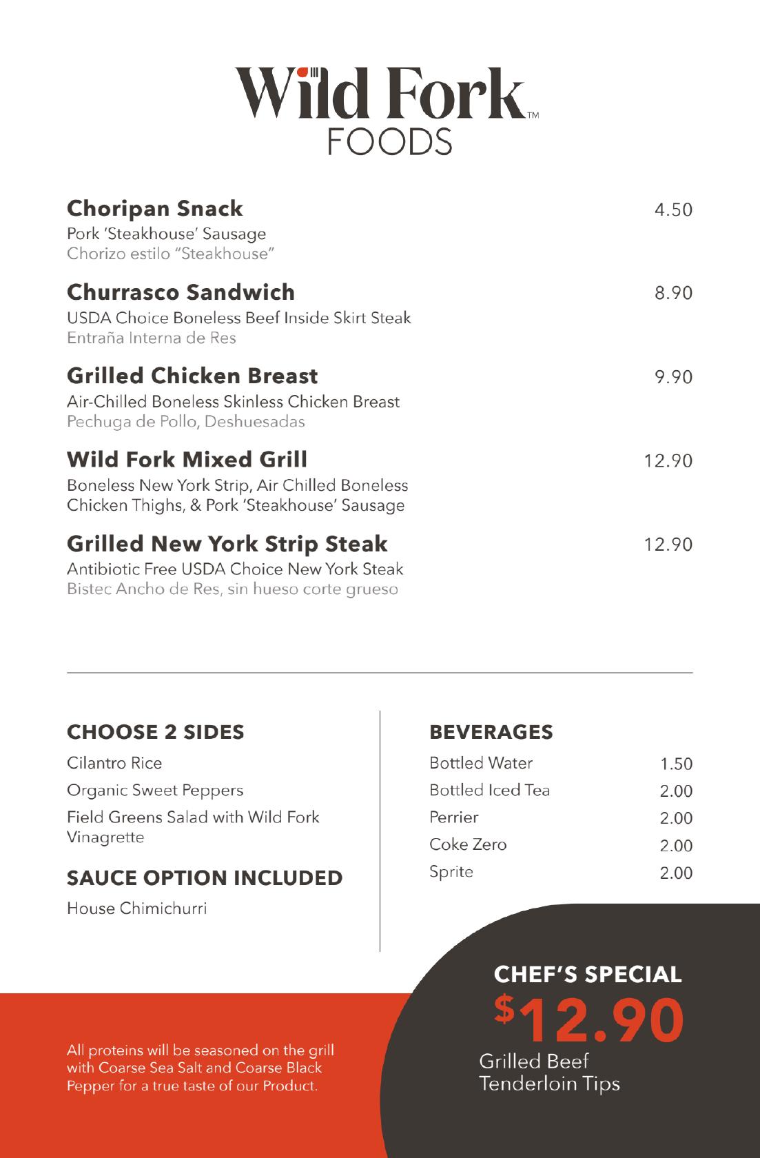 Menu at Wild Fork Food Truck, Doral