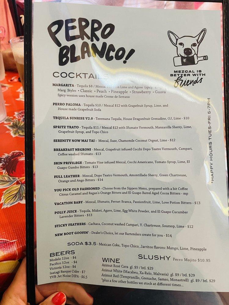 Carta del restaurante Perro Blanco, Norfolk