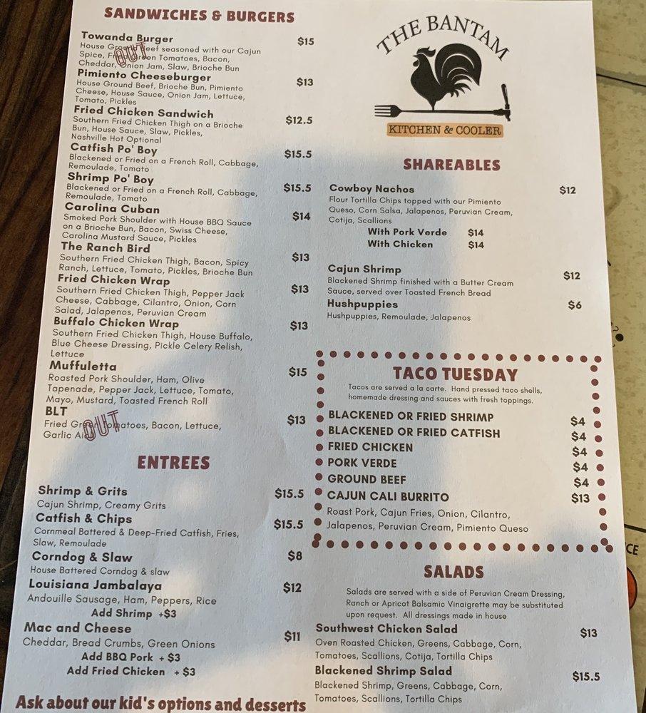 Menu at The Bantam Kitchen restaurant, Redding