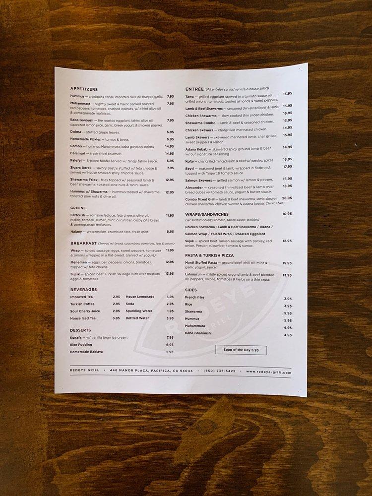 Menu at Redeye Grill restaurant, Pacifica