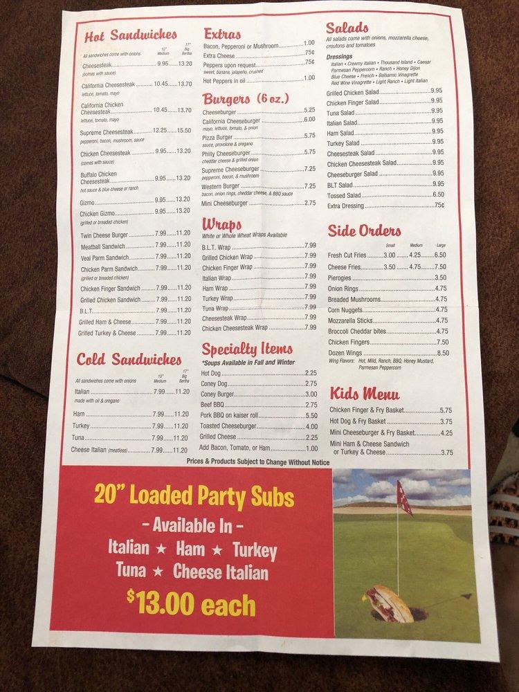 Menu at Big Bertha's Grill restaurant, Sinking Spring