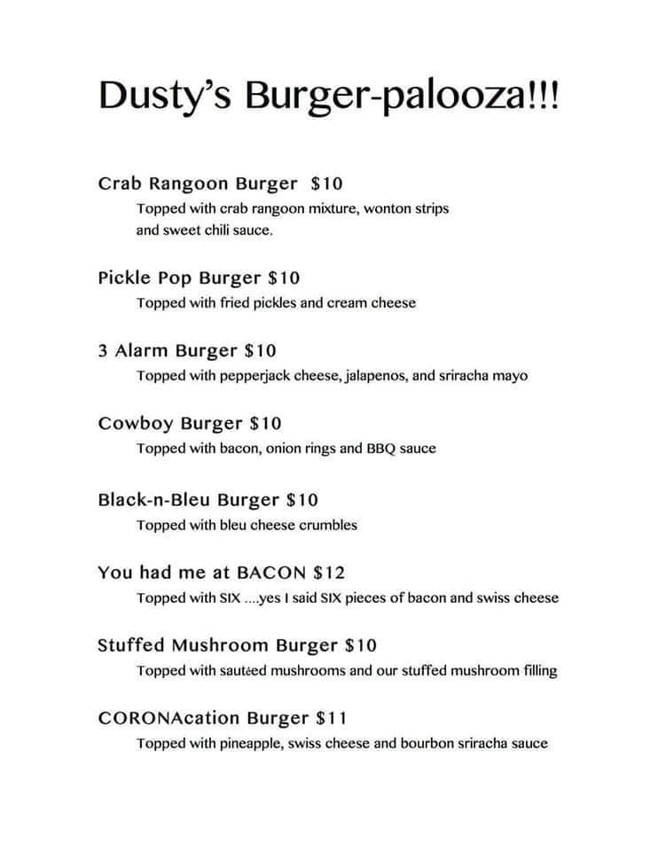 Menu at Dusty's Place restaurant, Griswold