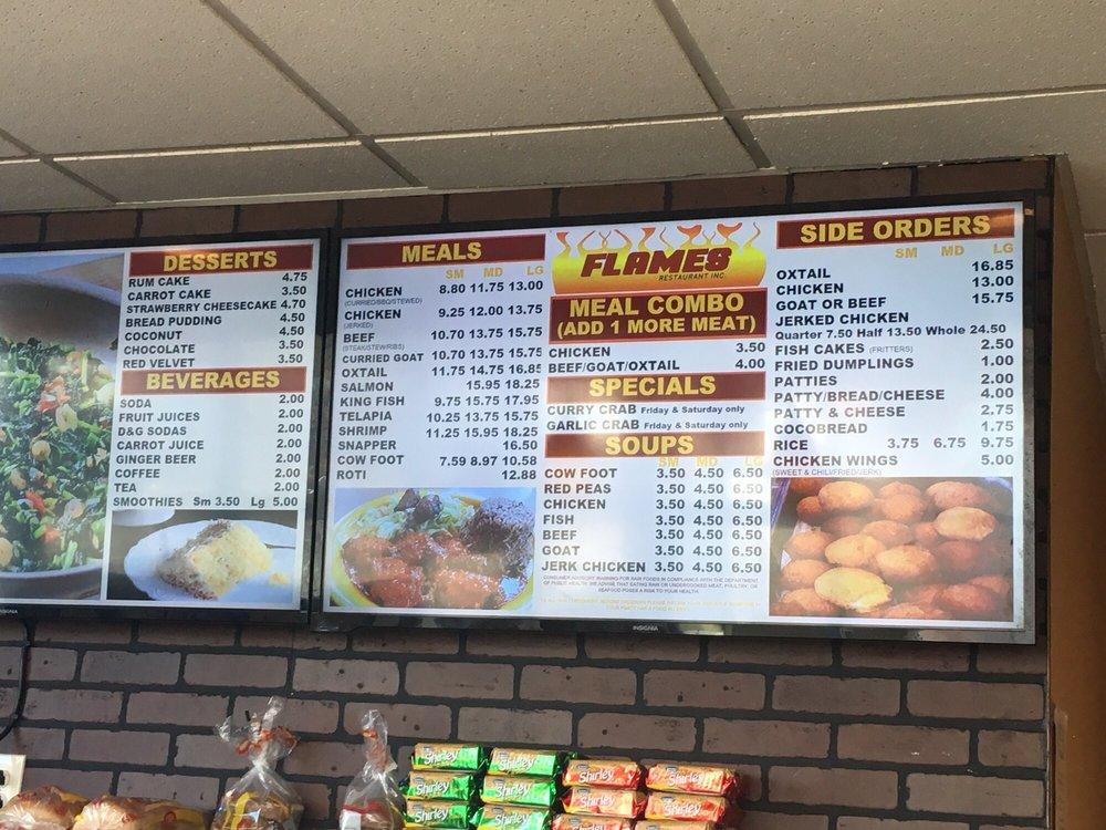 Menu at Flames restaurant, Providence