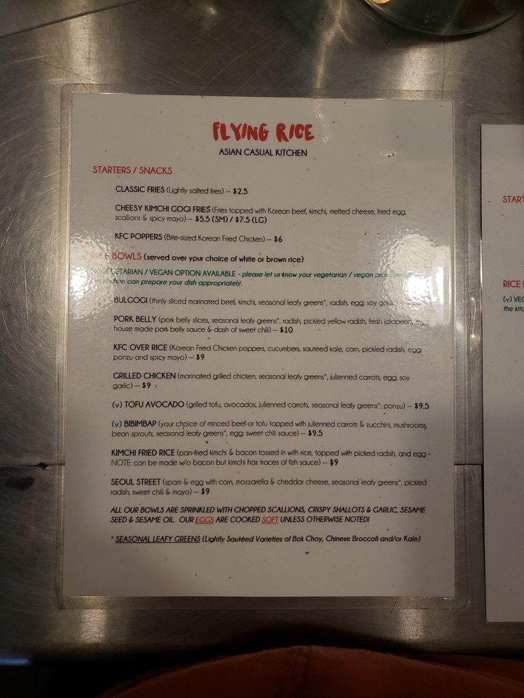 Menu at Flying Rice restaurant, La Verne