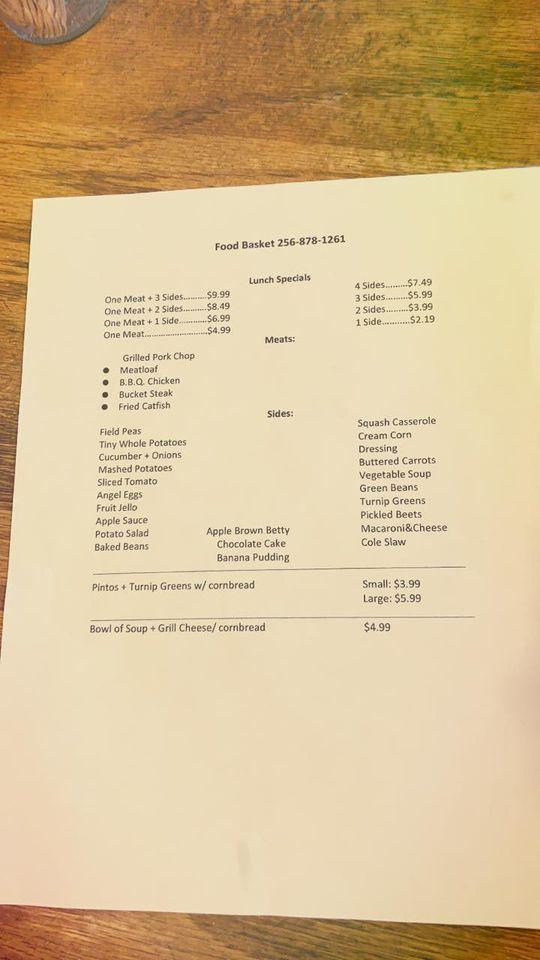 Menu at Food Basket restaurant, Albertville