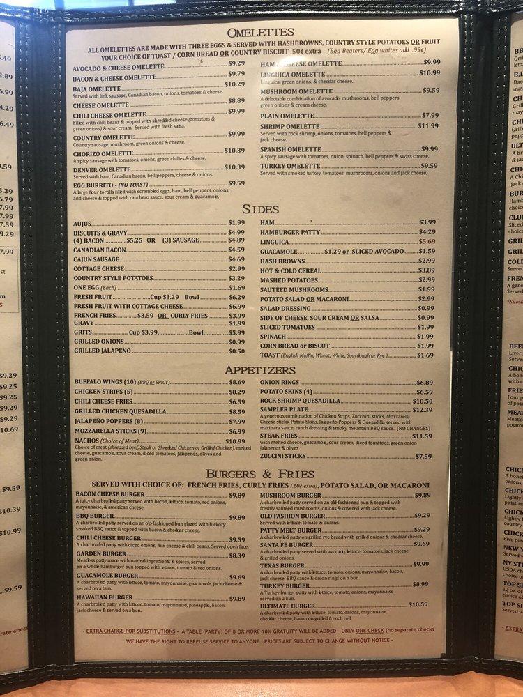 Menu at Manor Grill restaurant, San Leandro