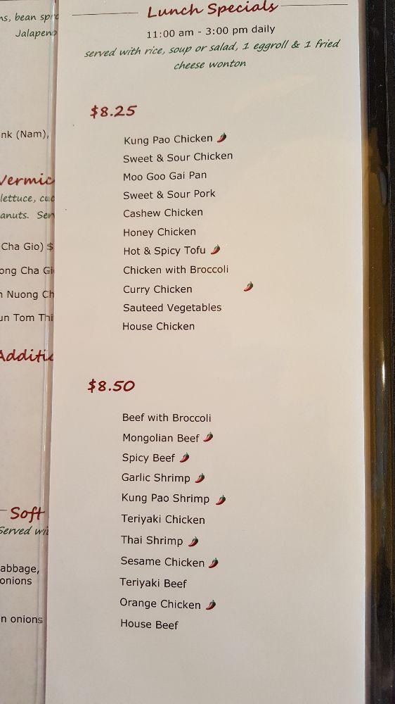 Menu at Ginger Oriental Restaurant, Grand Junction