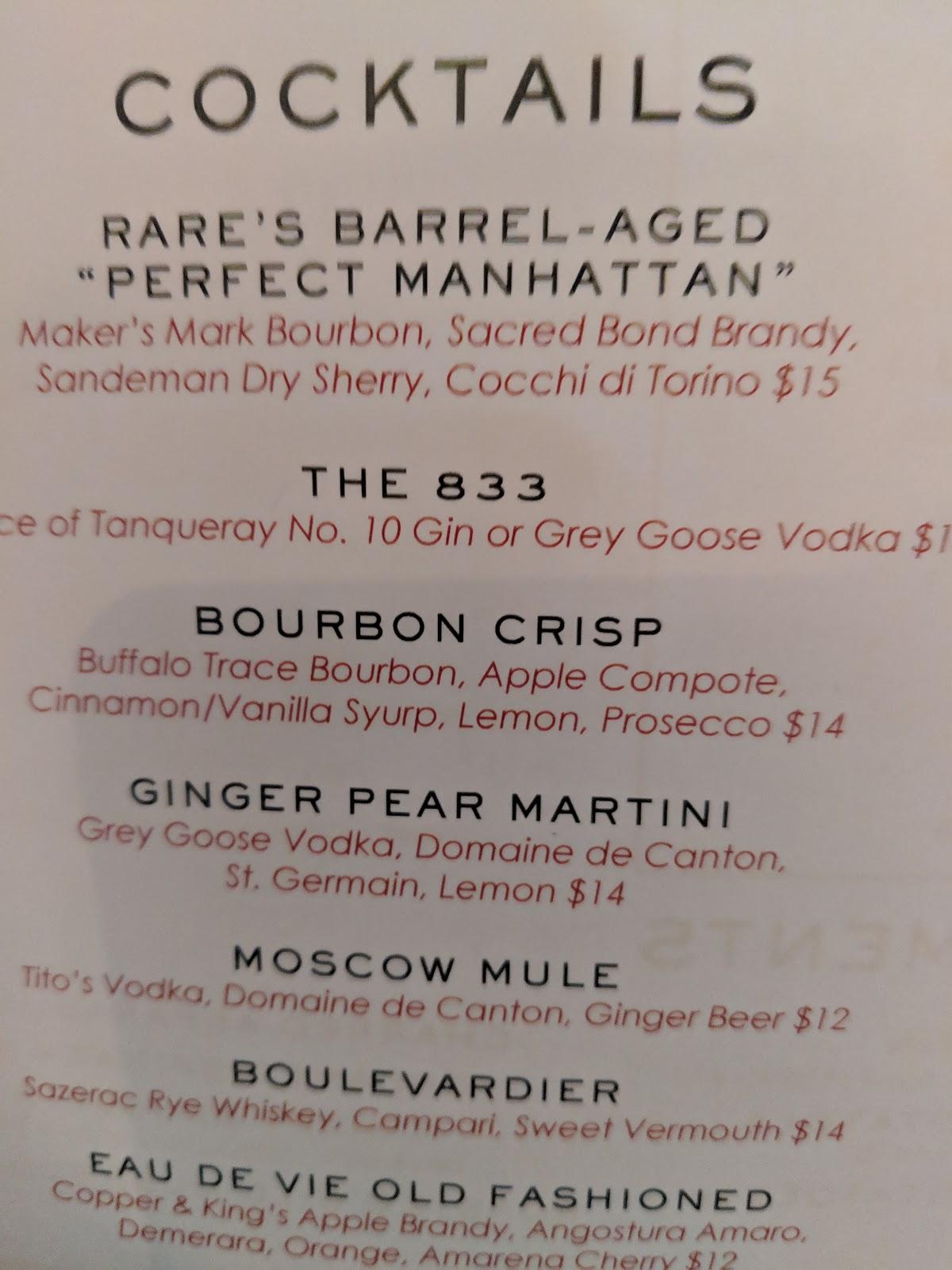 Menu at Rare Steakhouse, Milwaukee